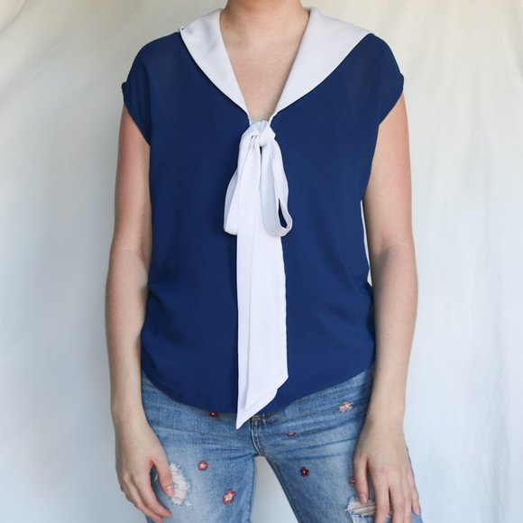 Vintage | Tops | Vintage Victoria Navy Sailor Collar Blouse | Poshmark